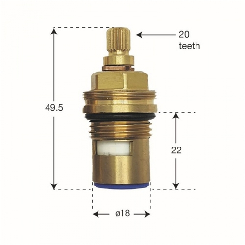 50mm Tall Quarter Turn Tap Valves - 20 Teeth Spline - Lime Kitchen ...