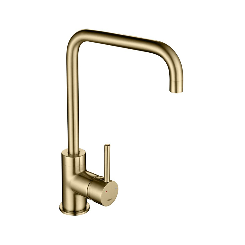 Cascata Square Spout Kitchen Mixer Tap - Brushed Gold Brass - Lime ...