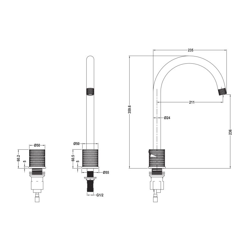 Finire Knurled Two Hole Brushed Steel Kitchen Tap - Lime Kitchen & Bathroom