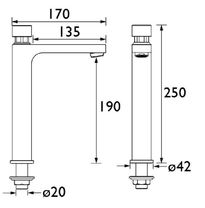 Extra Tall Push Button Timed Flow Tap - Raised Basins & Bowls - Lime ...